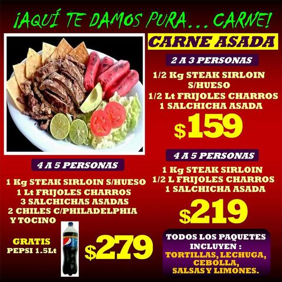 Menu at El Parrillero, Mexico