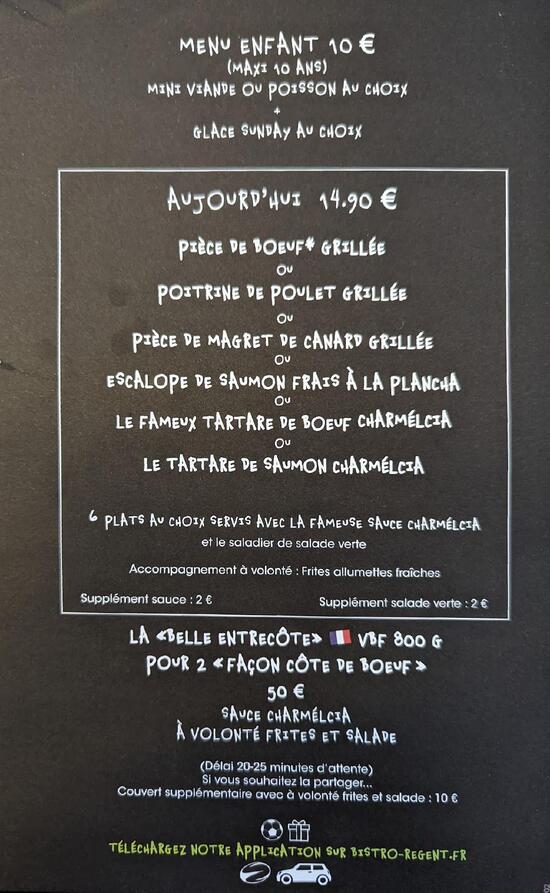Menu au Bistro Régent restaurant, Moulins-lès-Metz