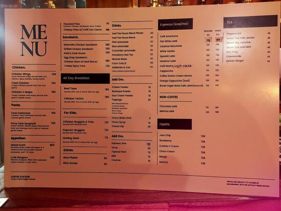 Menu at Coffee Station, Zamboanga, 257J+5QX
