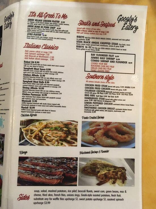 Menu at Googly's restaurant, Corpus Christi, S Staples St