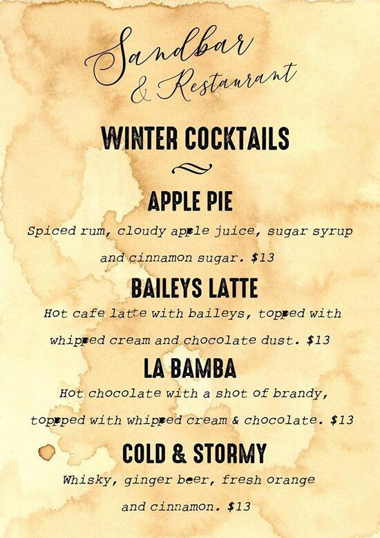 Menu at Sandbar and Restaurant, Evans Head
