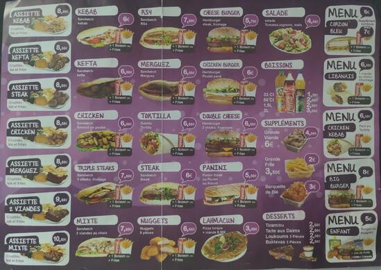 Menu at Marmara restaurant, Viarmes