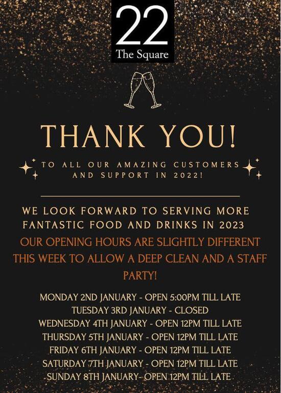 Menu at 22 The Square restaurant, Cross Hills