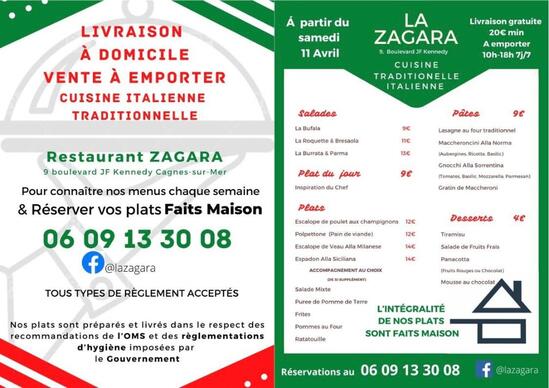 Menu au La Zagara pizzeria, Cagnes-sur-Mer