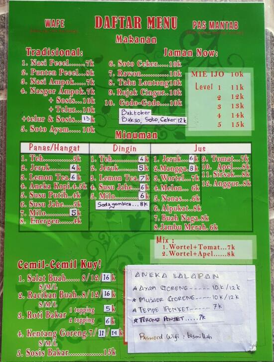 Menu at WAFE Pas Mantab (Warung Cafe), Kepanjen