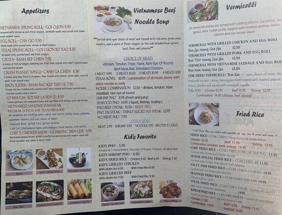Menu at Pho 84 restaurant, Amarillo