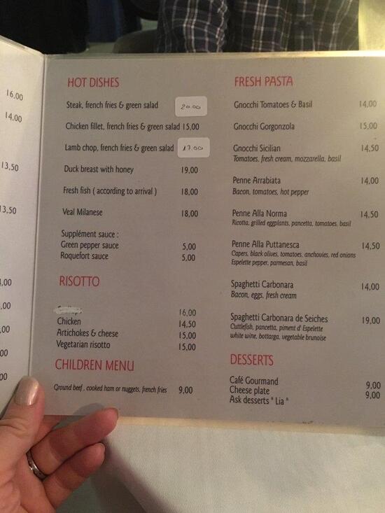 Menu at Café de l'Ormeau, Lourmarin
