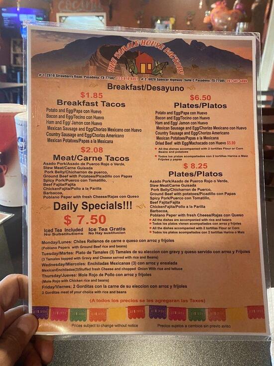 Menu at Tamale House Factory restaurant, Pasadena, Spencer Hwy # C