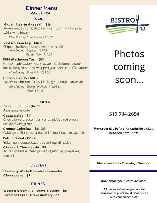 Menu at North 42 Degrees Estate Winery & Bistro 42 restaurant, Amherstburg