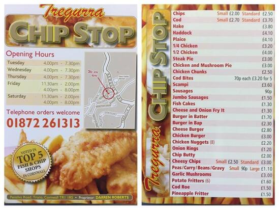 Menu at Tregurra Chip Stop fast food, Truro