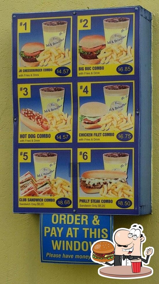 Menu at Buc Deli Drive-Thru restaurant, Johnson City