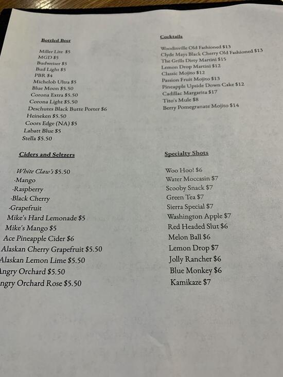 Menu at The Grill pub & bar, Wasilla