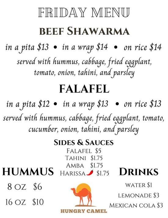 Menu at HUNGRY CAMEL restaurant, Fairfield