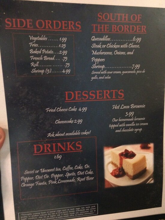 Menu at Banderas steakhouse, El Dorado, 200 W 10th St