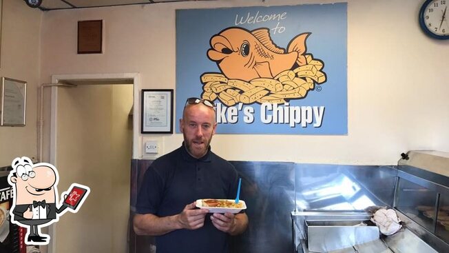 Menu at Mike's Chippy fast food, Heywood