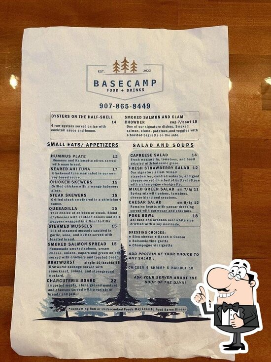 Menu at Basecamp restaurant, Anchorage