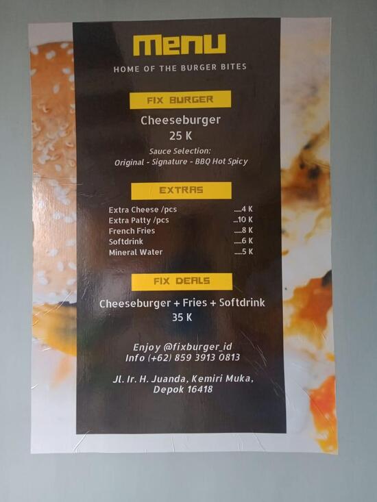 Fix Burger ID restaurant, Depok - Restaurant menu and reviews