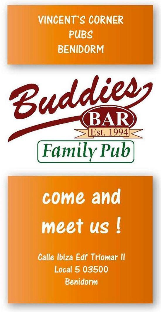 Menu at Buddies Bar, Benidorm