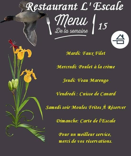 Menu at L'Escale restaurant, Paillencourt