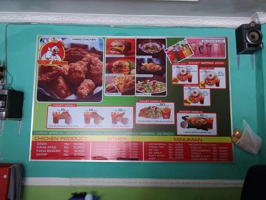 Menu at Wow Chicken restaurant, Cilacap