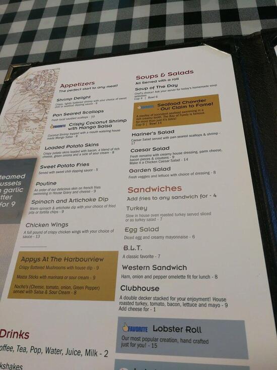 Menu at Harbour View Restaurant, Parrsboro
