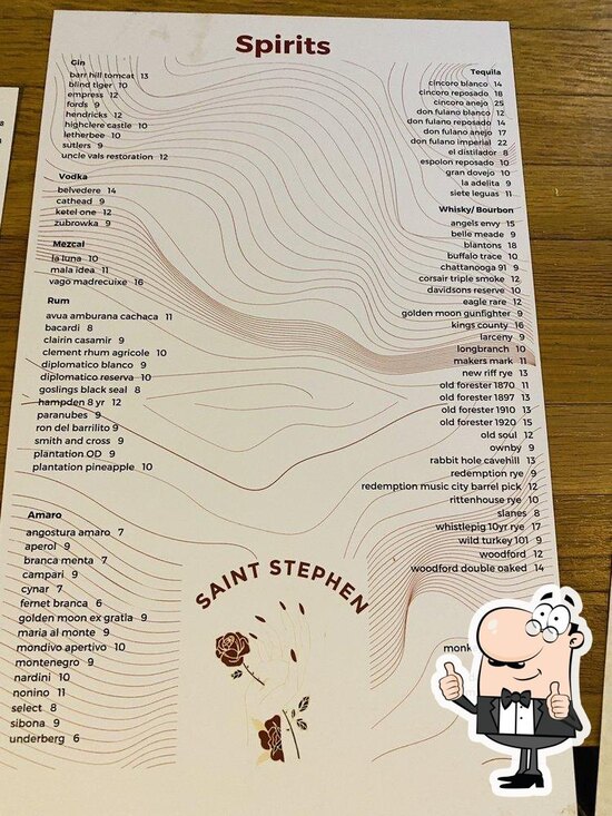 Menu at Saint Stephen restaurant, Nashville