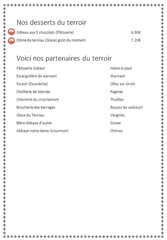 Menu au Le Lac de Barbençon- La Brousse, Beaumont
