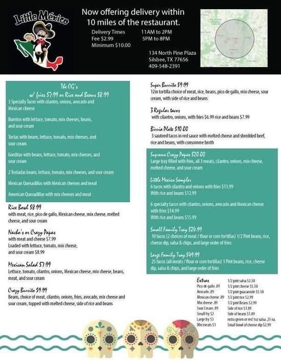 Menu at Little Mexico Café restaurant, Silsbee