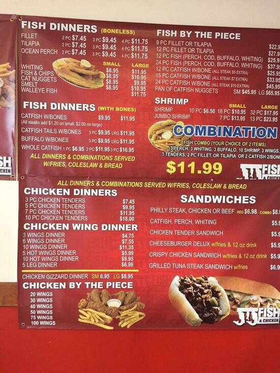 Menu at J J Fish restaurant, South Bend, Edison Rd