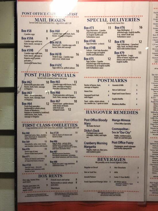 Menu at Post Office Cafe & Cabaret, Provincetown