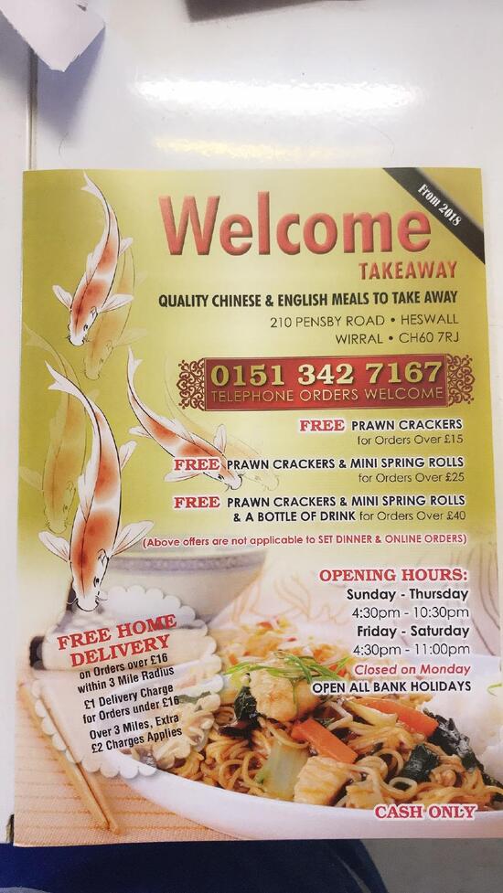 Welcome Takeaway, 210 Pensby Rd in Heswall - Restaurant menu and reviews