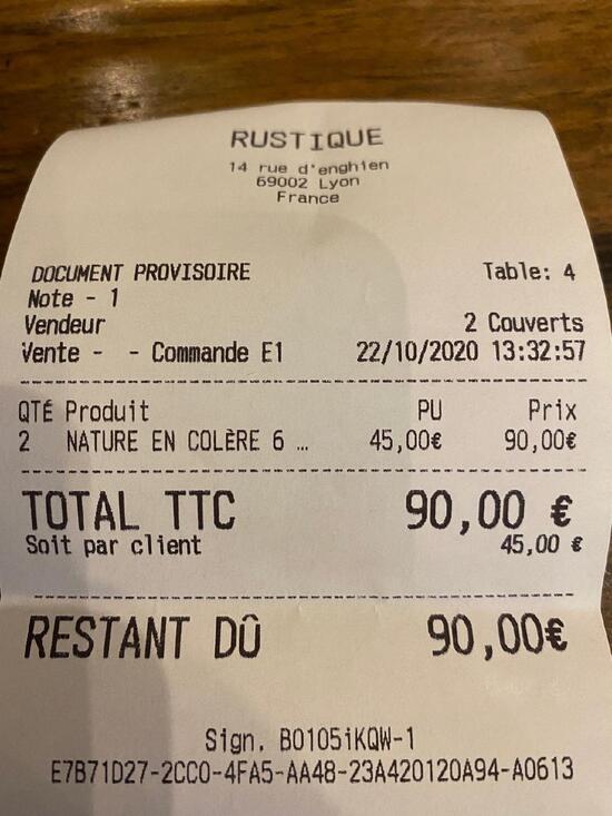 Menu at Rustique restaurant, Lyon