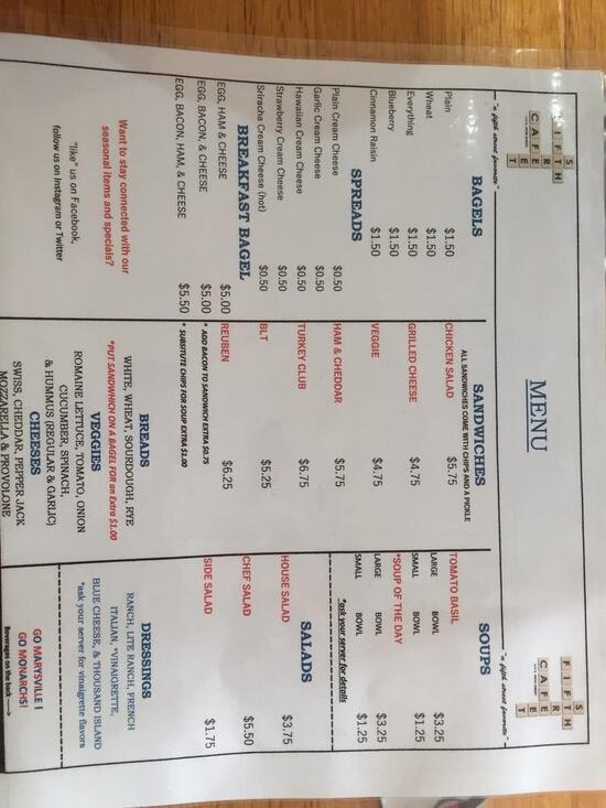Menu at Fifth Street Cafe, Marysville