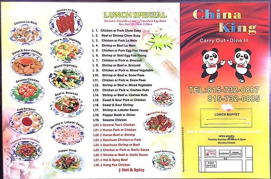 Menu at China King restaurant, Oregon