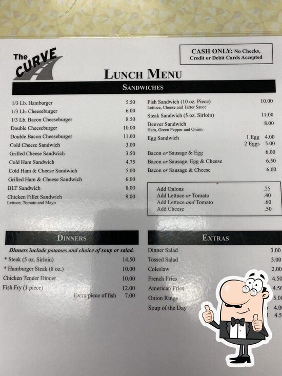 Menu at The Curve restaurant, Madison