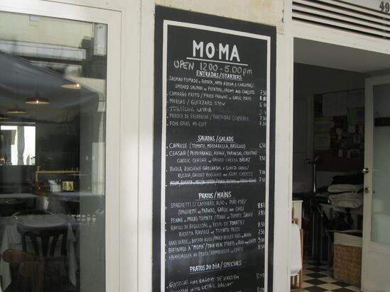 Menu at Moma restaurant, Lisbon, R. dos Correeiros 22
