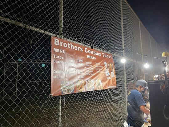 Menu at Brothers Cousins Tacos restaurant, Los Angeles, National Blvd