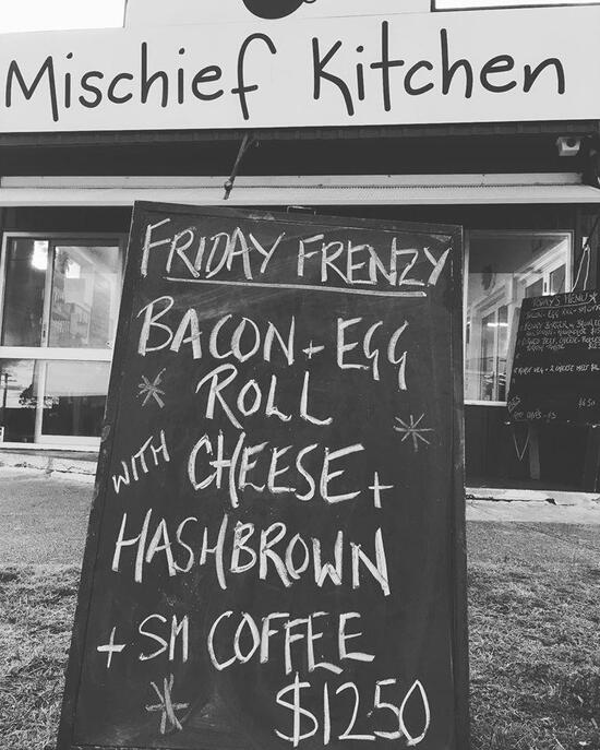 Menu at Mischief Kitchen cafe, Belmont South