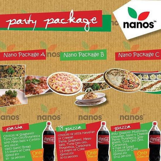 Menu at Nanos Pizza pizzeria, Manila