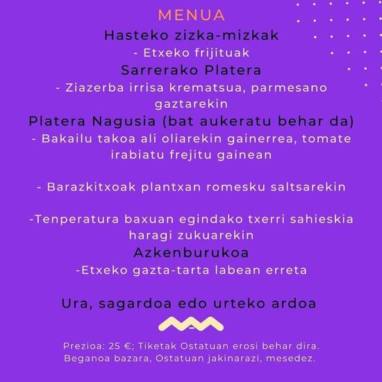 Menu at AHO Alkizako Herri Ostatua restaurant, Alkiza