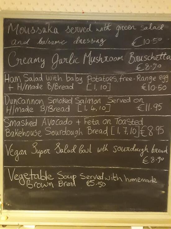 Menu at The Cracked Teapot cafe, New Ross