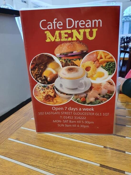 Menu at Cafe Dream, Gloucester