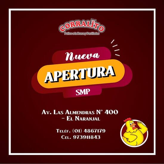 Carta de Corralito Pollos y Parrillas, Peru