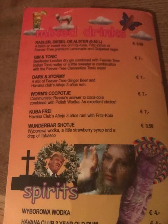 Menu at Wunderbar, Rotterdam