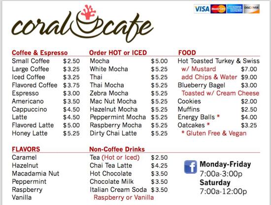 Menu at Coral Cafe, Honolulu, S King St LOBBY