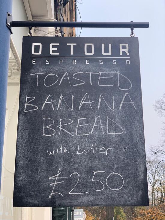 Menu at Detour Espresso cafe, Edinburgh
