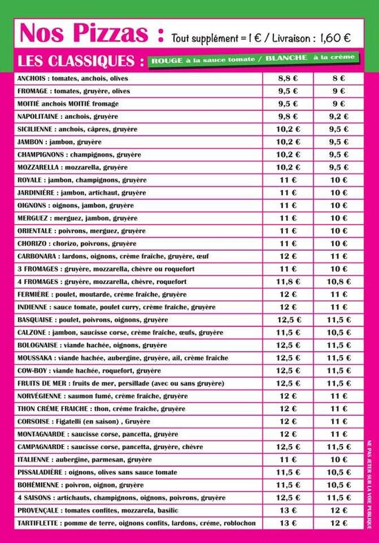 Pizza Chez Nadine, Ajaccio - Menu du restaurant, prix et avis
