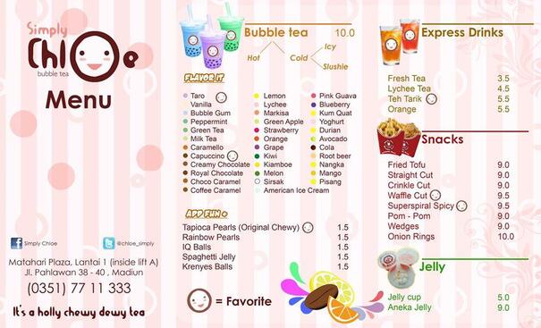 Menu at Simply Chloe cafe, Madiun