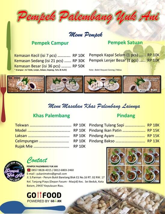 Carta del restaurante Pempek Palembang Yuk Ani, Batam
