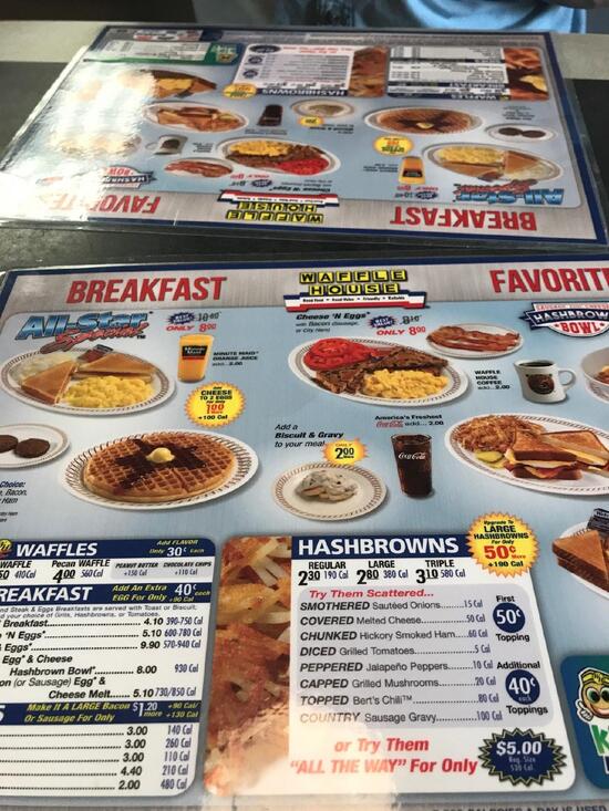 Menu at Waffle House restaurant, Pace, Woodbine Rd
